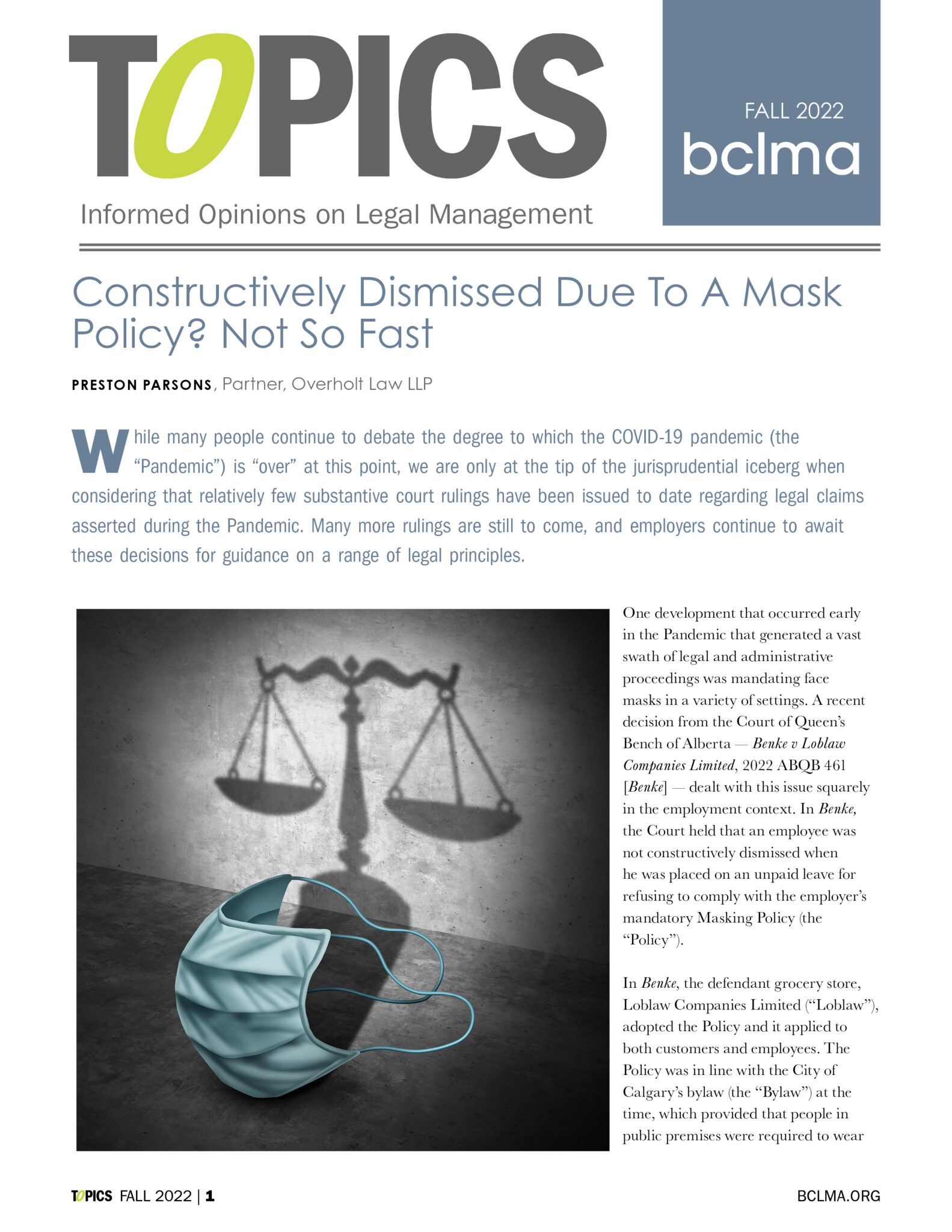 TOPICS Newsletter - BCLMA